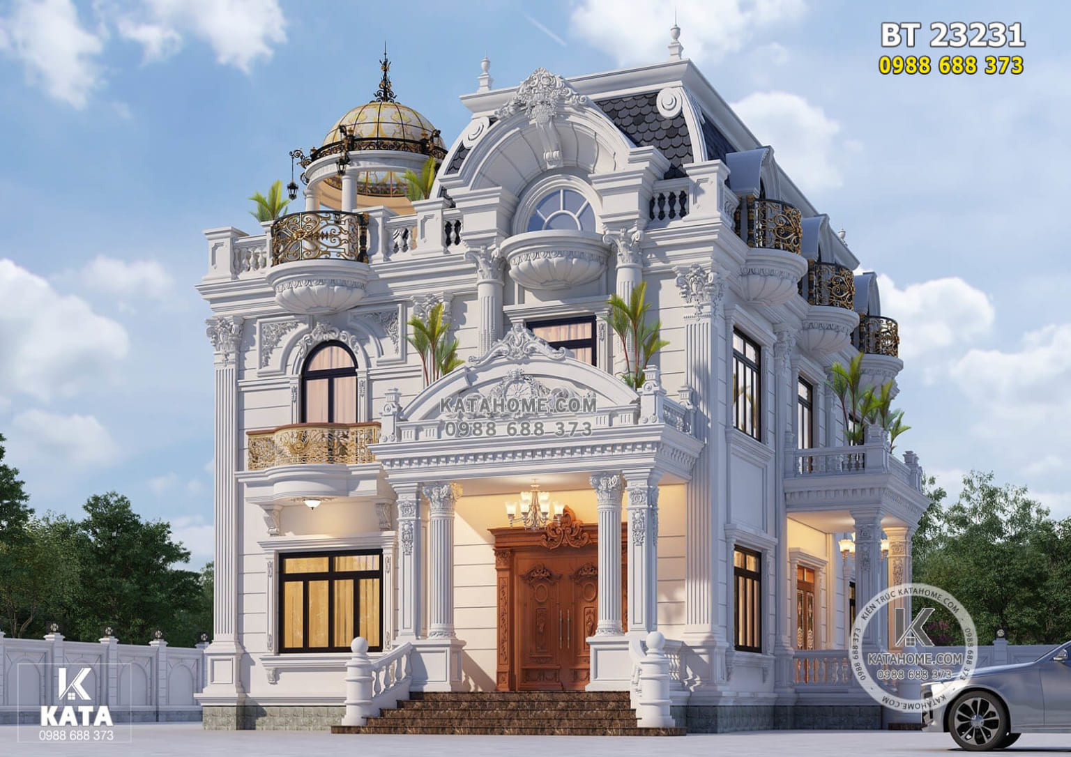 Thiết kế nhà tân cổ điển 2 tầng 1 tum đẹp - BT 23231